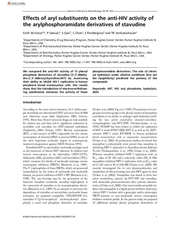 (PDF) Effects of Aryl Substituents on the Anti-HIV Activity of the ...