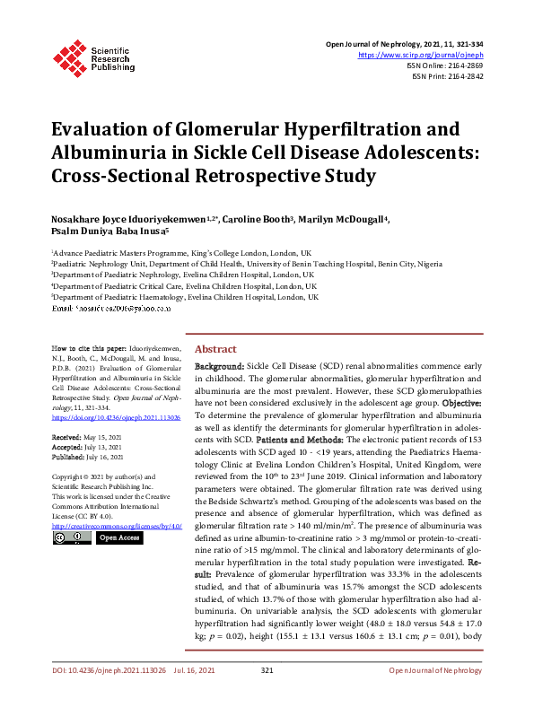 (PDF) Evaluation of Glomerular Hyperfiltration and Albuminuria in ...