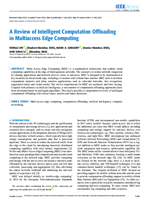 Pdf A Review Of Intelligent Computation Offloading In Multiaccess