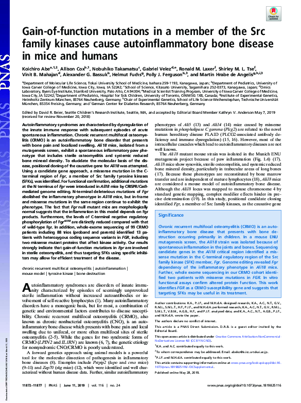(PDF) Gain-of-function mutations in a member of the Src family kinases cause autoinflammatory ...