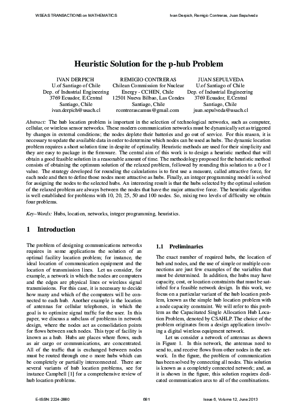 (PDF) Heuristic Solution for the p-hub Problem