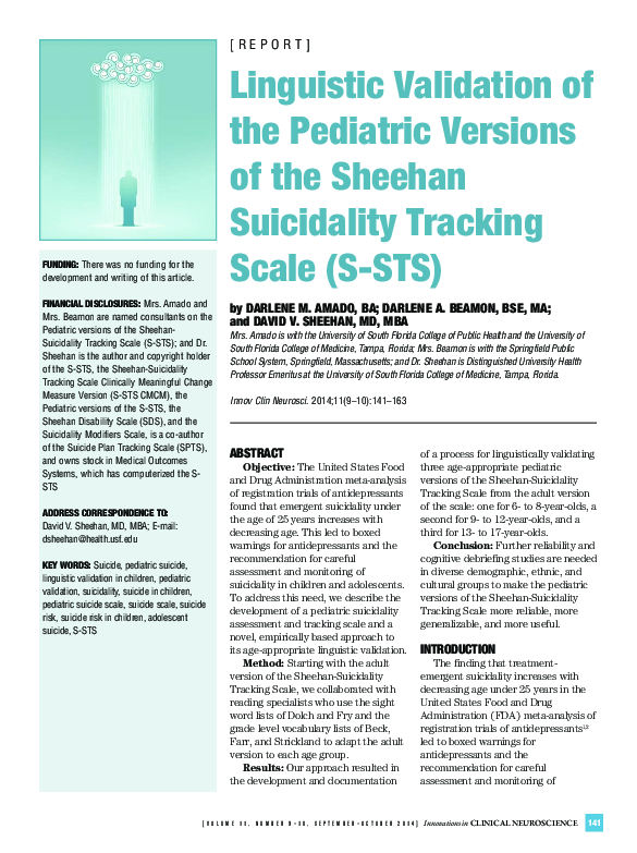 (PDF) Linguistic Validation of the Pediatric Versions of the Sheehan ...