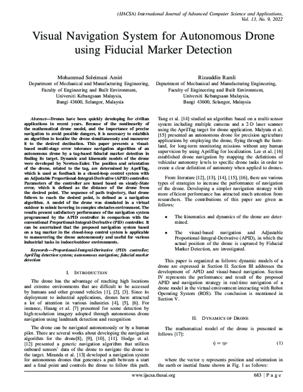 (PDF) Visual Navigation System for Autonomous Drone using Fiducial Marker Detection