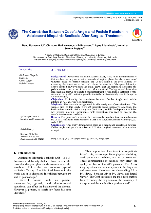 (PDF) The Correlation Between Cobb’s Angle and Pedicle Rotation in ...