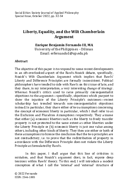 (PDF) Liberty, Equality, and the Wilt Chamberlain Argument