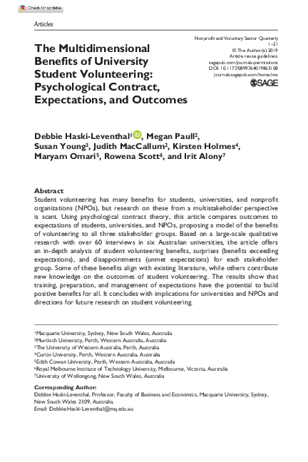 (PDF) The Multidimensional Benefits of University Student Volunteering ...
