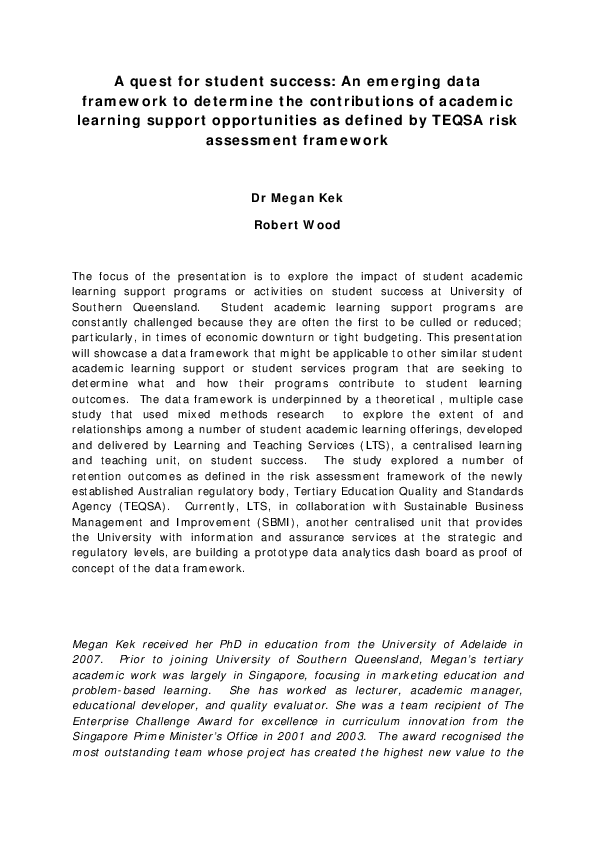 (PDF) A quest for student success: an emerging data framework to ...