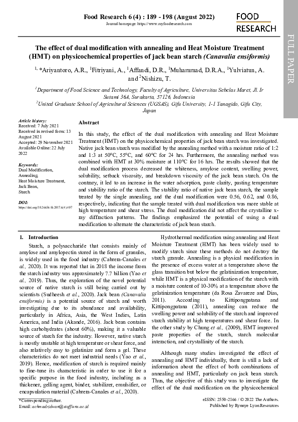 (PDF) The effect of dual modification with annealing and Heat Moisture Treatment (HMT) on ...
