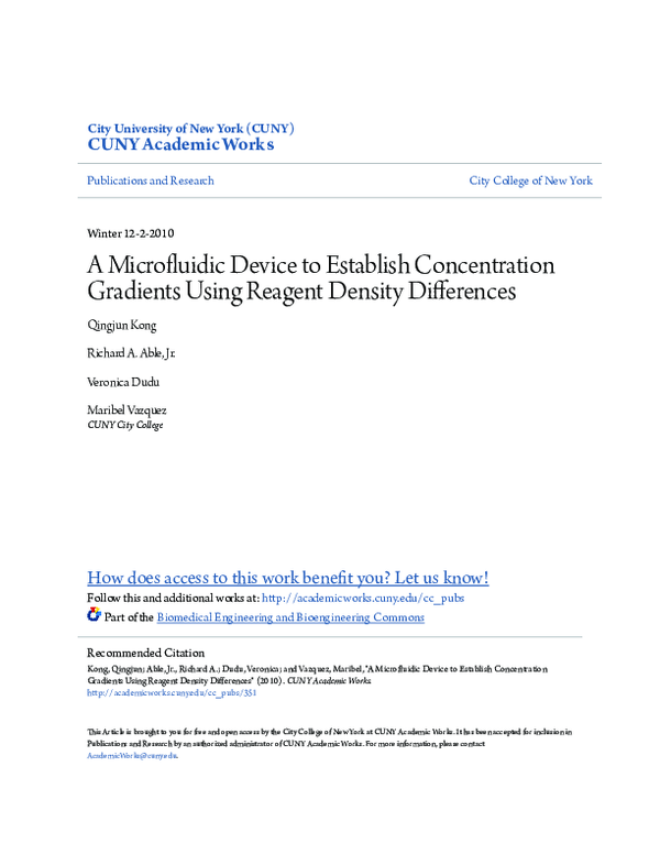 (PDF) A Microfluidic Device to Establish Concentration Gradients Using ...