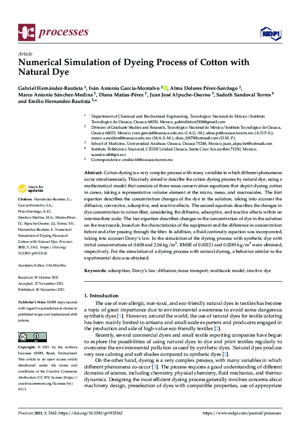 (PDF) Numerical Simulation of Dyeing Process of Cotton with Natural Dye