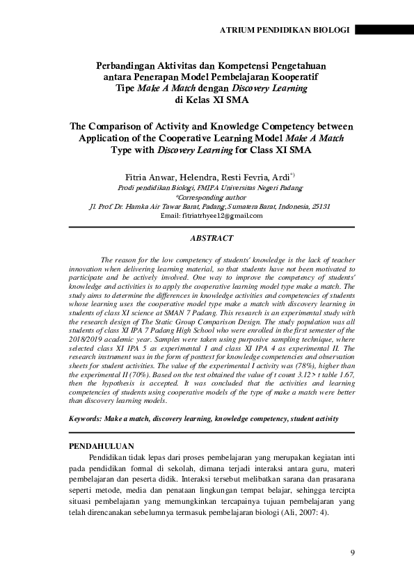 (PDF) The Comparison of Activity and Knowledge Competency between Application of the Cooperative ...