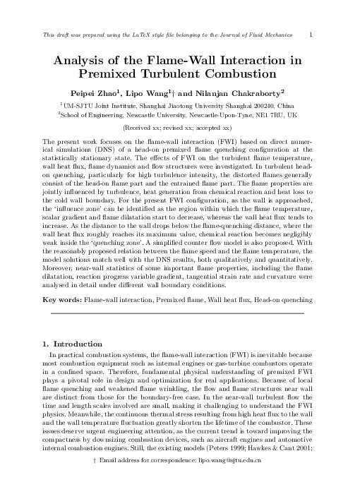 (PDF) Analysis of the flame–wall interaction in premixed turbulent combustion