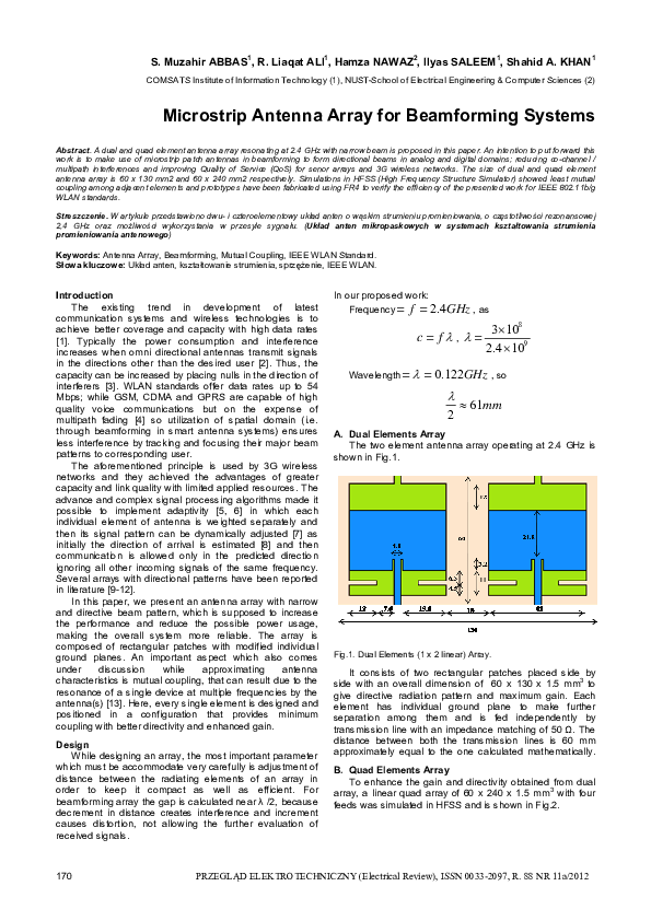 (PDF) Microstrip Antenna Array for Beamforming Systems