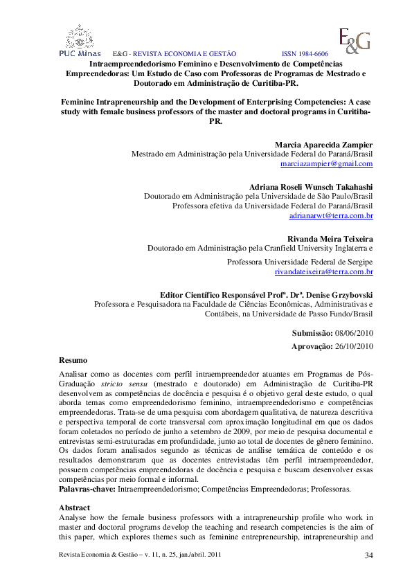 (PDF) Feminine intrapreneurship and the development of enterprising ...