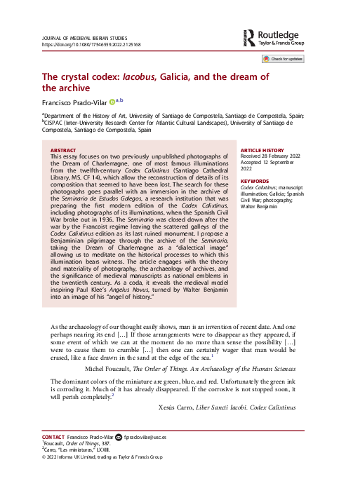 (PDF) The Crystal Codex: Iacobus, Galicia, and the Dream of the Archive