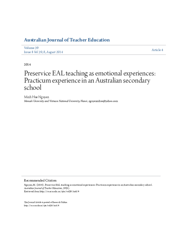 (PDF) Preservice EAL teaching as emotional experiences: Practicum ...