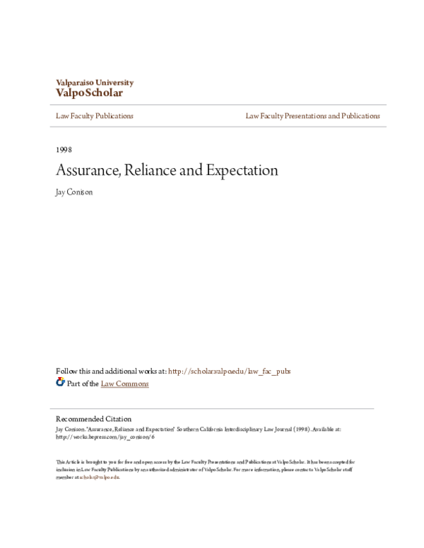 (PDF) Assurance, Reliance and Expectation