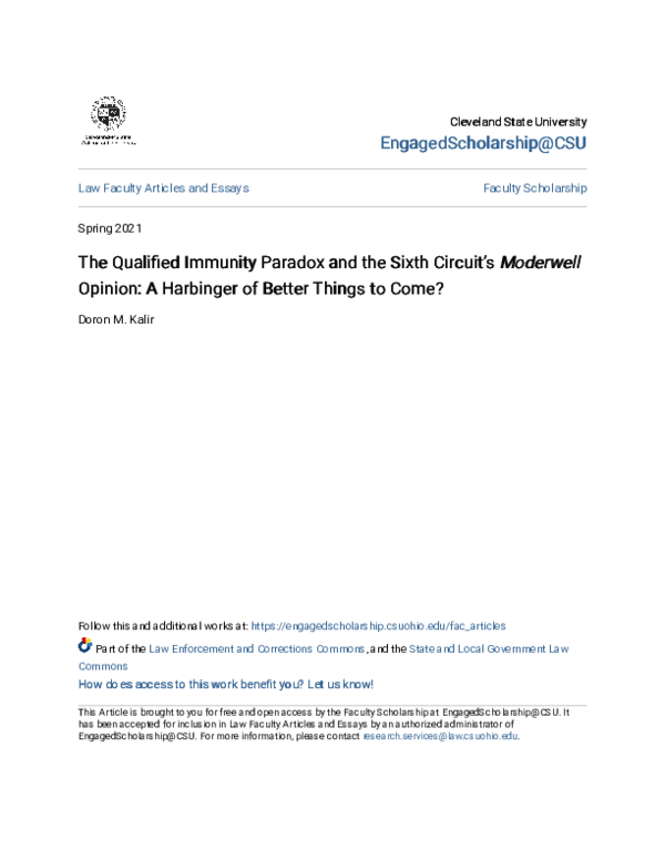 (PDF) The Qualified Immunity Paradox and the Sixth Circuit’s Moderwell ...