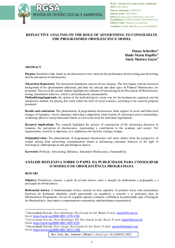 (PDF) REFLECTIVE ANALYSIS ON THE ROLE OF ADVERTISING TO CONSOLIDATE THE PROGRAMMED OBSOLESCENCE ...