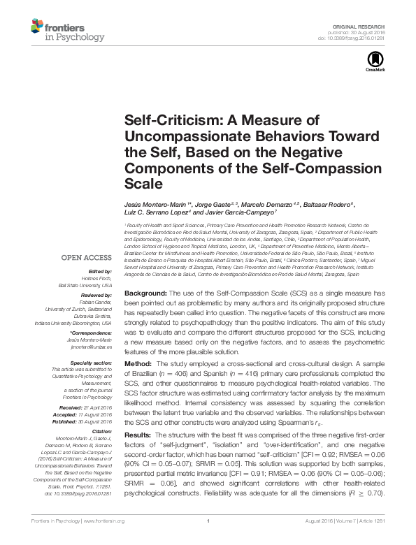 (PDF) Self-Criticism: A Measure of Uncompassionate Behaviors Toward the ...