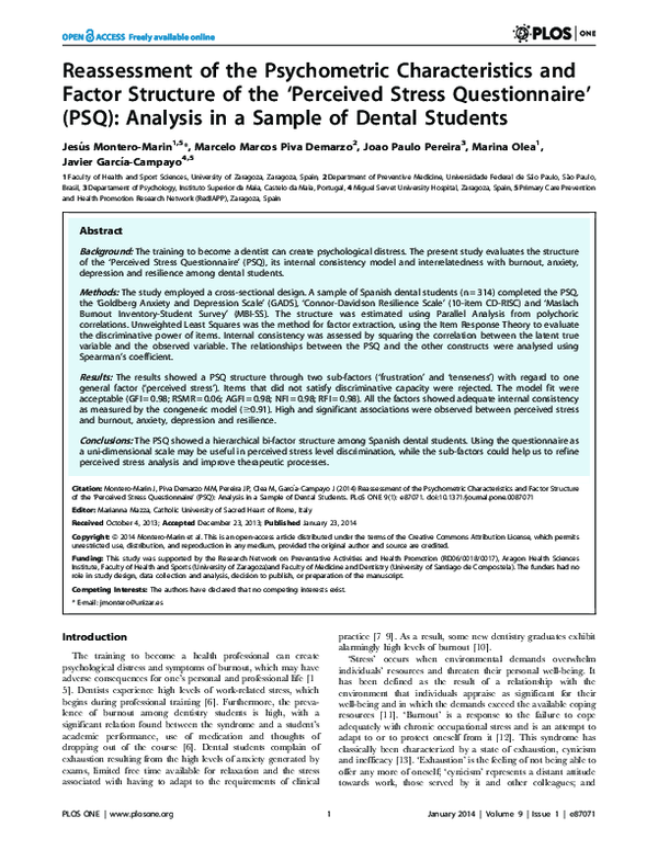 (PDF) Reassessment of the Psychometric Characteristics and Factor Structure of the ‘Perceived ...