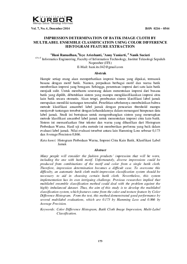 Pdf Batik Impression Classification Via Ensemble Methods