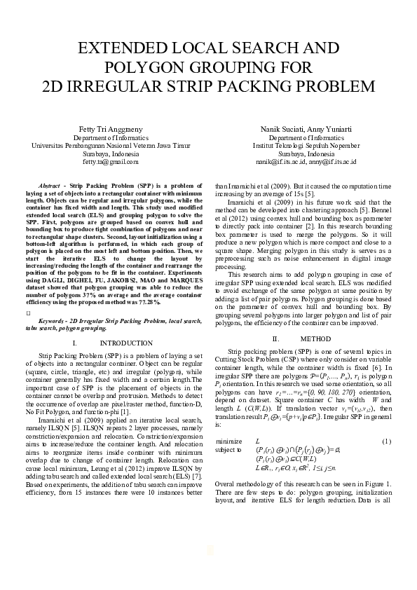 (PDF) Extended local search and polygon grouping for 2D irregular strip packing problem