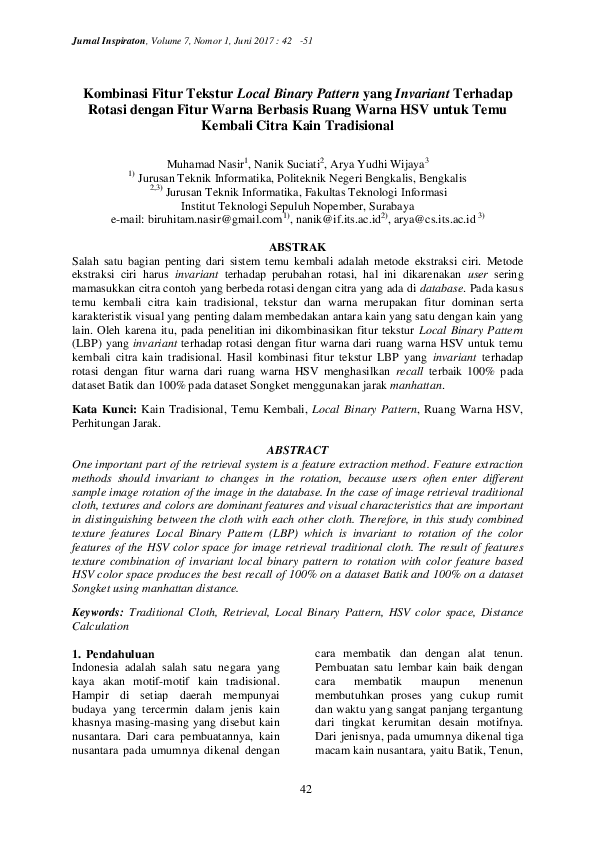 (PDF) Kombinasi Fitur Tekstur Local Binary Pattern yang Invariant Terhadap Rotasi dengan Fitur ...