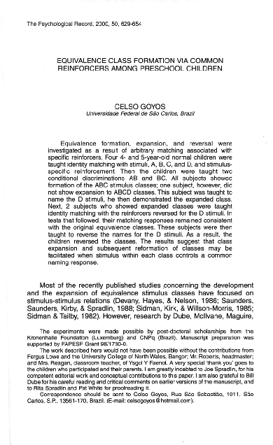 (PDF) Equivalence Class Formation Via Common Reinforcers Among ...
