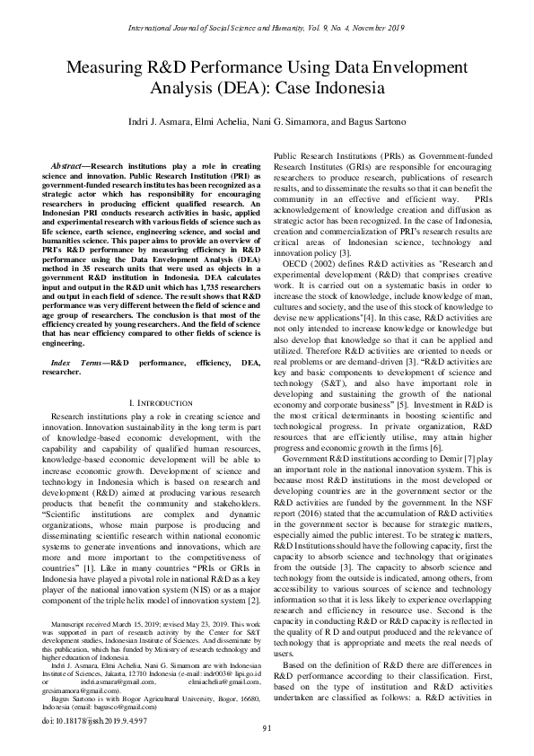 (PDF) Measuring R Performance Using Data Envelopment Analysis (DEA): Case Indonesia