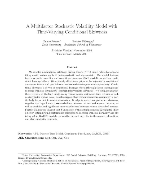Pdf A Multifactor Stochastic Volatility Model With Time Varying Conditional Skewness Roméo
