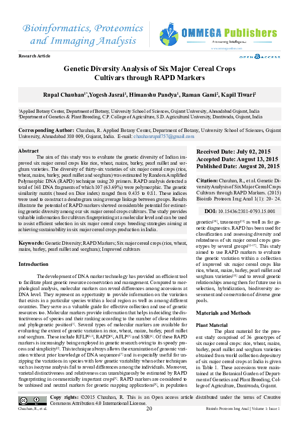 (PDF) Genetic diversity analysis of six major cereal crops cultivars ...