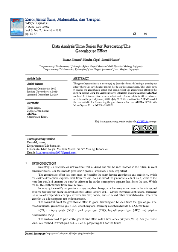 (PDF) Data Analysis Time Series For Forecasting The Greenhouse Effect