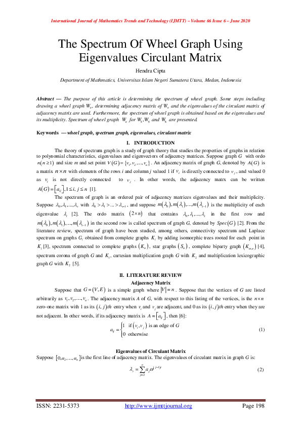 Pdf The Spectrum Of Wheel Graph Using Eigenvalues Circulant Matrix