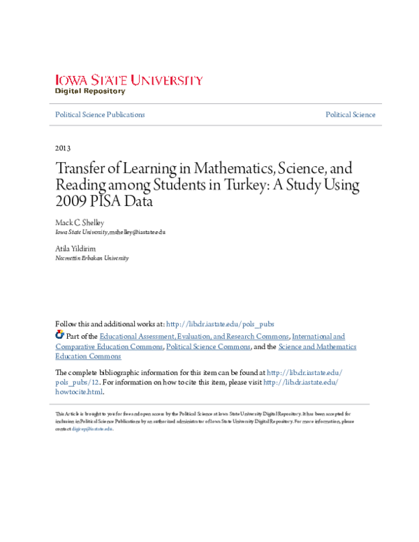 (PDF) Transfer of Learning in Mathematics, Science, and Reading among ...