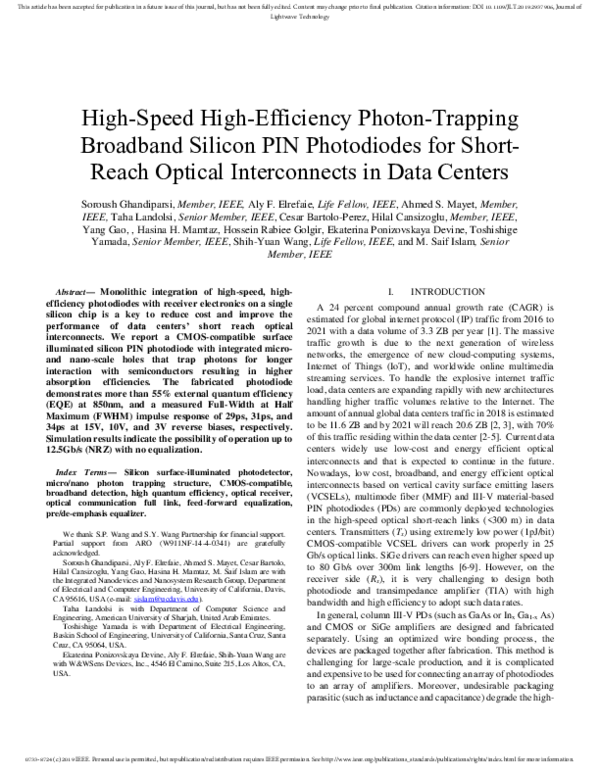 (PDF) High-Speed High-Efficiency Photon-Trapping Broadband Silicon PIN ...