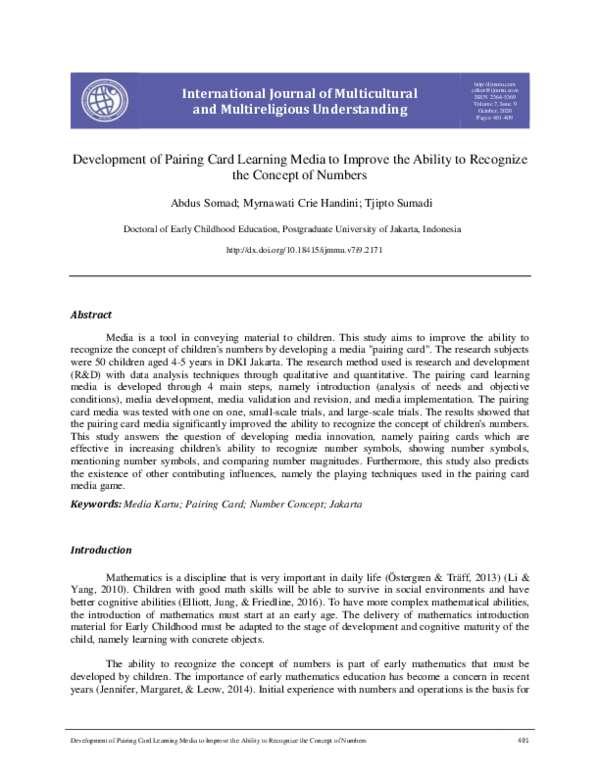 (PDF) Development of Pairing Card Learning Media to Improve the Ability ...