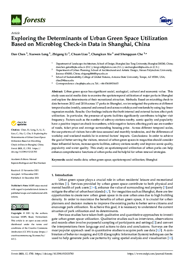 (PDF) Exploring the Determinants of Urban Green Space Utilization Based on Microblog Check-In ...