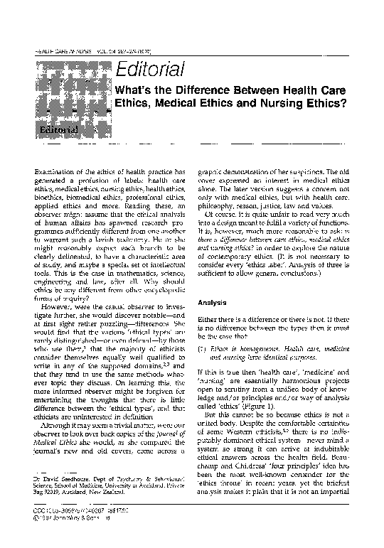 (PDF) What's the difference between health care ethics, medical ethics ...