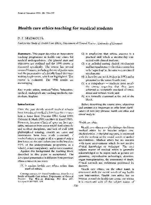 (PDF) Health care ethics teaching for medical students