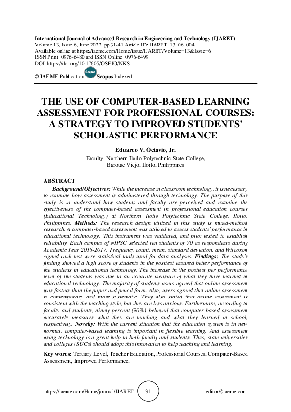 (PDF) The Use of Computer-Based Learning Assessment for Professional ...