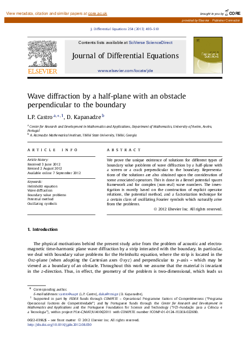Pdf Wave Diffraction By A Half Plane With An Obstacle Perpendicular To The Boundary D