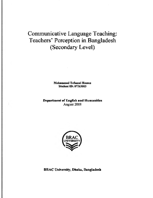 (PDF) Communicative language teaching: teachers' perception in Bangladesh (secondary level)