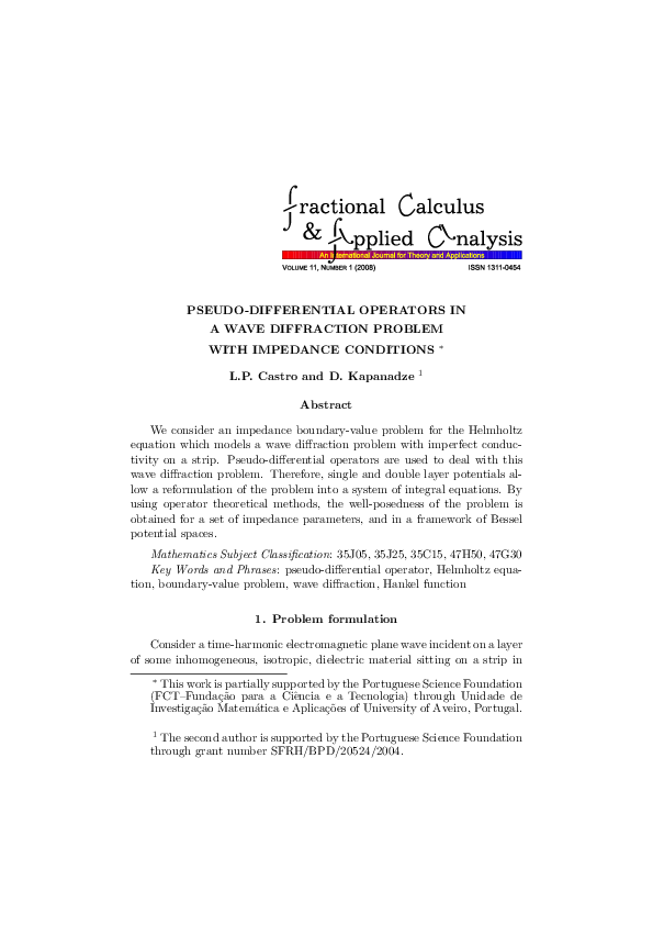 (PDF) Pseudo-differential operators in a wave diffraction problem with ...