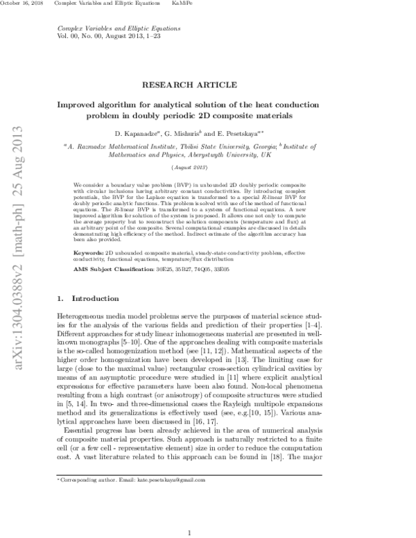 Pdf Improved Algorithm For Analytical Solution Of The Heat Conduction