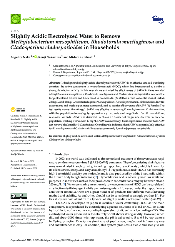 (PDF) Slightly Acidic Electrolyzed Water to Remove Methylobacterium ...