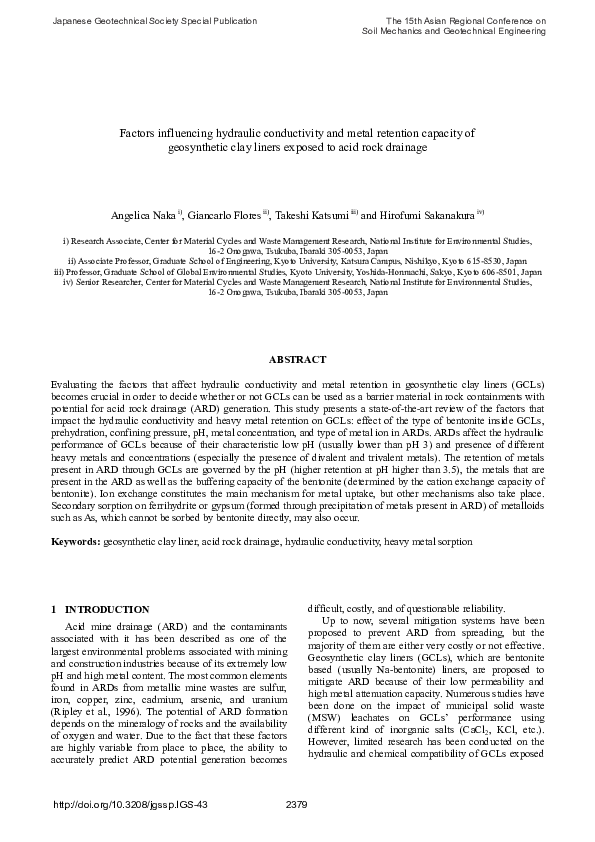 (PDF) Factors influencing hydraulic conductivity and metal retention capacity of geosynthetic ...