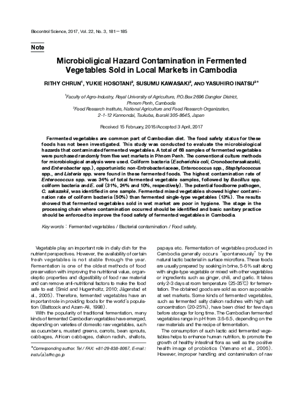(PDF) Microbioligical Hazard Contamination in Fermented Vegetables Sold ...