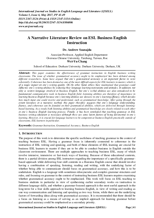 (PDF) A Narrative Literature Review on ESL Business English Instruction