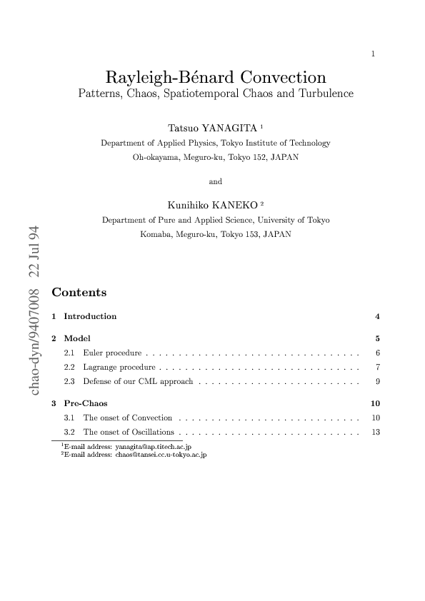 (PDF) Rayleigh-Bénard convection patterns, chaos, spatiotemporal chaos and turbulence